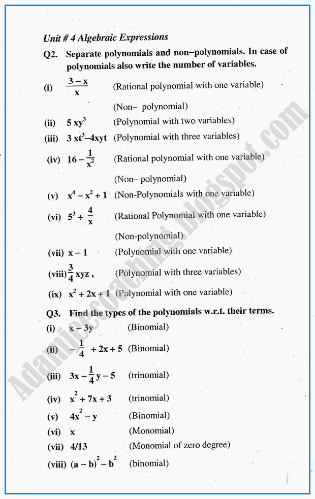 Adamjee Coaching Exercise 4 1 Algebraic Expressions Mathematics adamjee-coaching-exercise-4-1-algebraic-expressions-mathematics