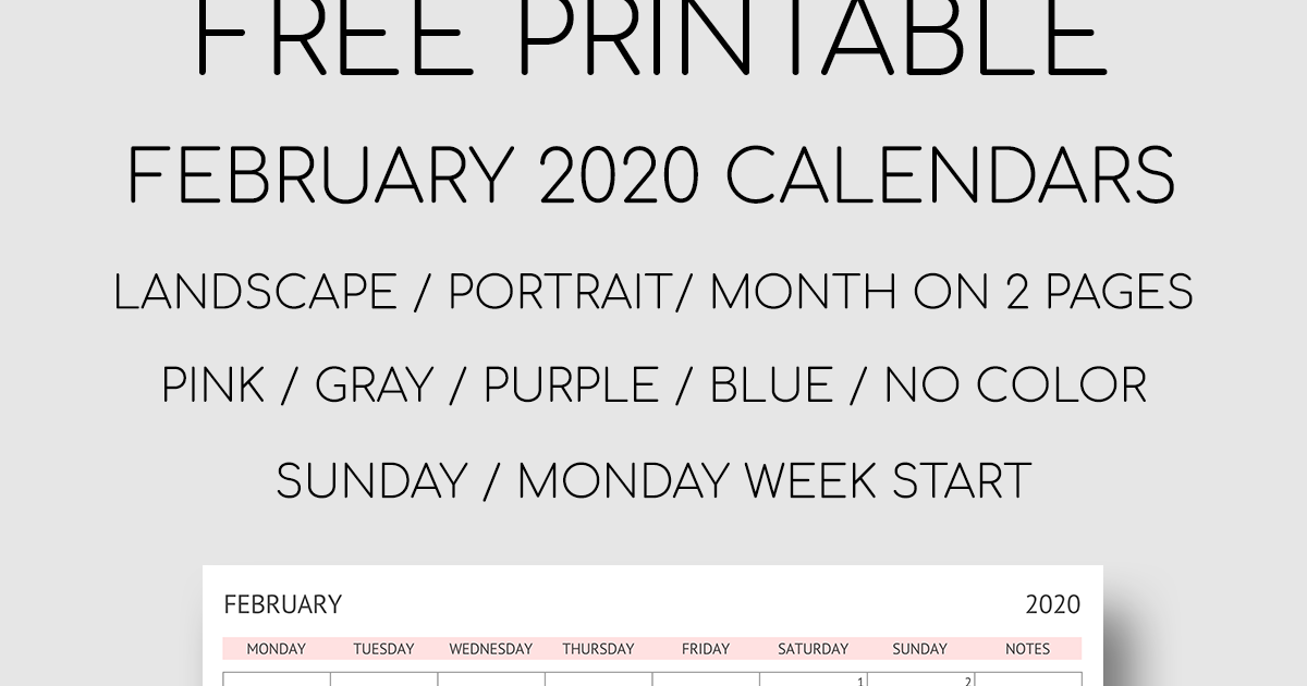 Printable February 2020 Calendars