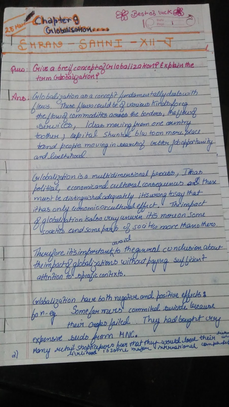 Globalisation hand written notes class 12 political science handwriten ...