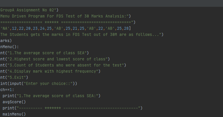 Group A Python Program To Store Marks Scored In Subject “fundamental Of Data Structure” By N