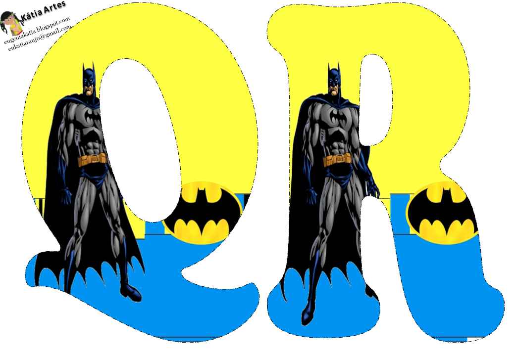 Alfabeto de Batman en fondo amarillo y azul. - Oh my Alfabetos!