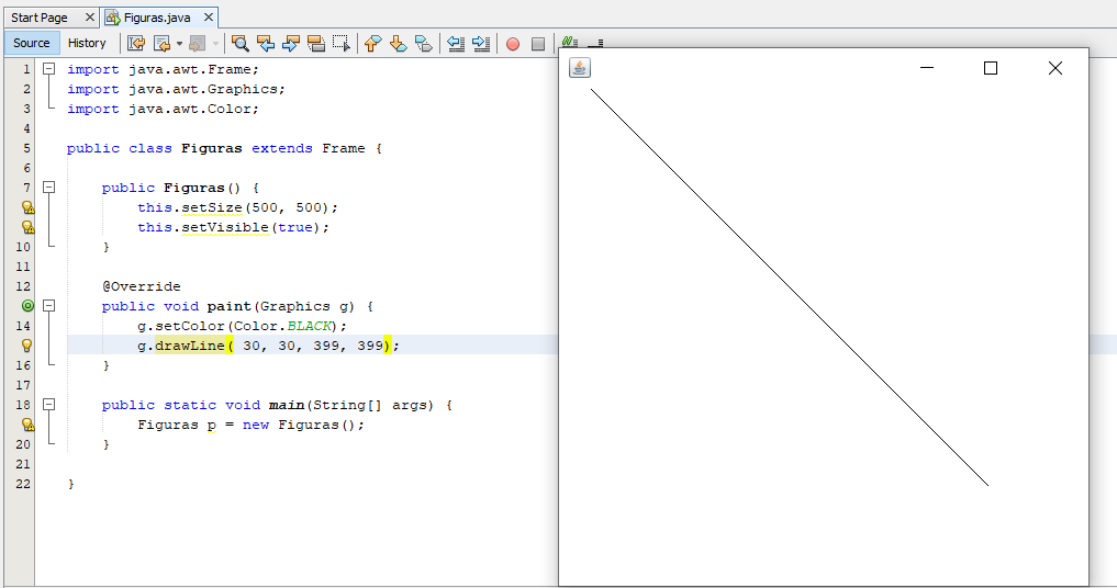 Practicas en Java considerando los aspectos matemáticos de graficación.