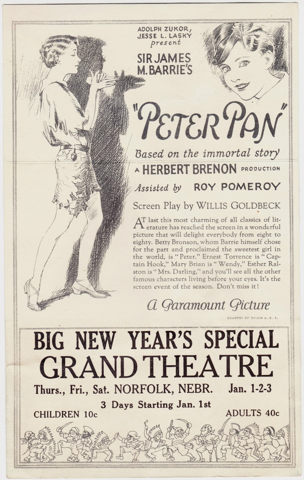 Papergreat: Advertisement for 1924 silent-movie version of Peter Pan