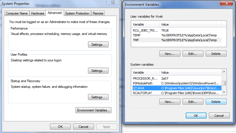 \Java\jre7\lib\ext\QTJava.zip was unexpected at this time. Process ...