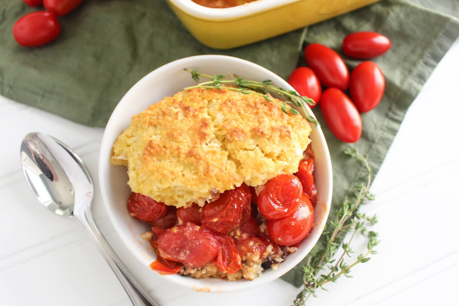 Kylee's Kitchen: Savory tomato and goat cheese corn cobbler