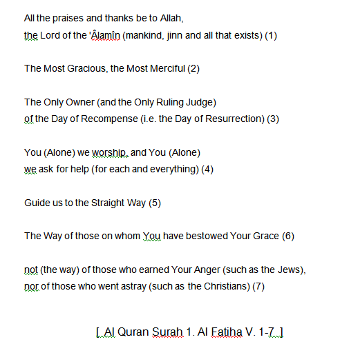 Quranic Verses: Al Quran Surah 1. Al Fatiha V. 1-7