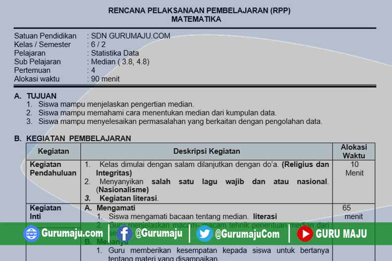 RPP 1 Lembar Matematika Kelas 6 Semester 2 Tema 8 Revisi 2020 - GURU MAJU