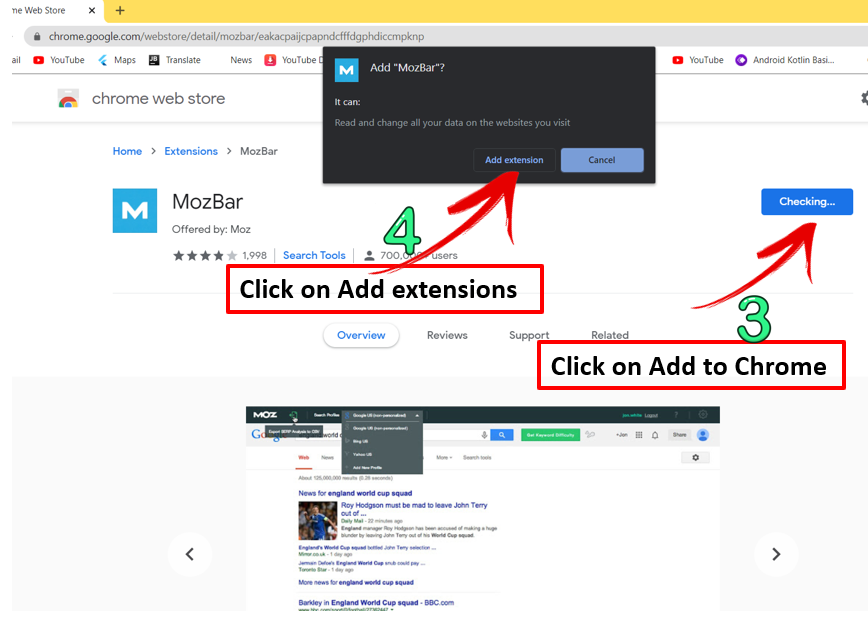 Mozbar Chrome extension and Moz plugin install in Google chrome browser ...