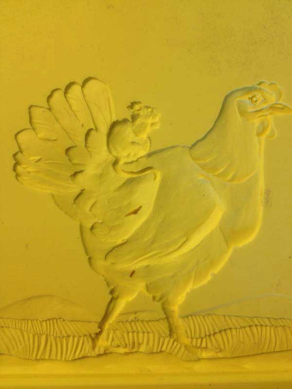 Globspot: Chicken and mouse bas relief plaque commission
