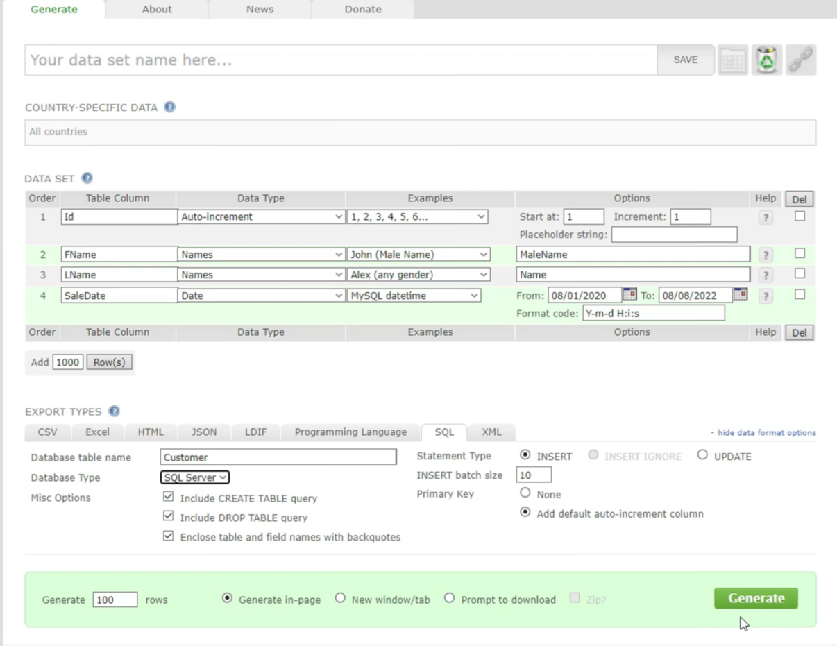 Welcome To TechBrothersIT: How to Generate Sample Data online for SQL ...