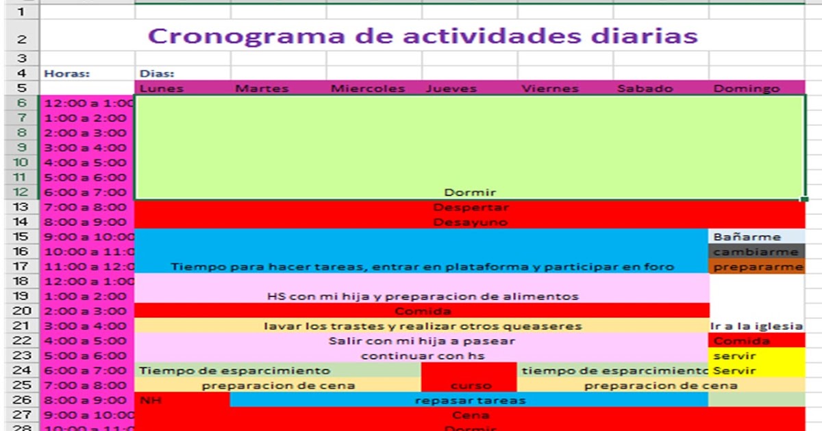 Cronograma de actividades diarias Cronograma de actividades diarias