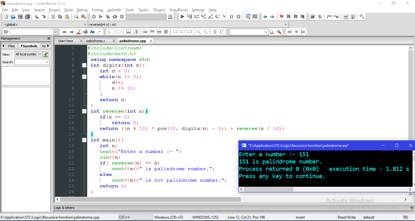Program Program in C and C++ to check a given number is palindrome or ...
