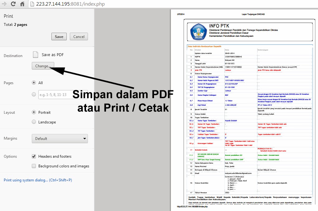Cara Cetak / Print Tampilan Lembar Info PTK Dapodik Ataupun Halaman ...