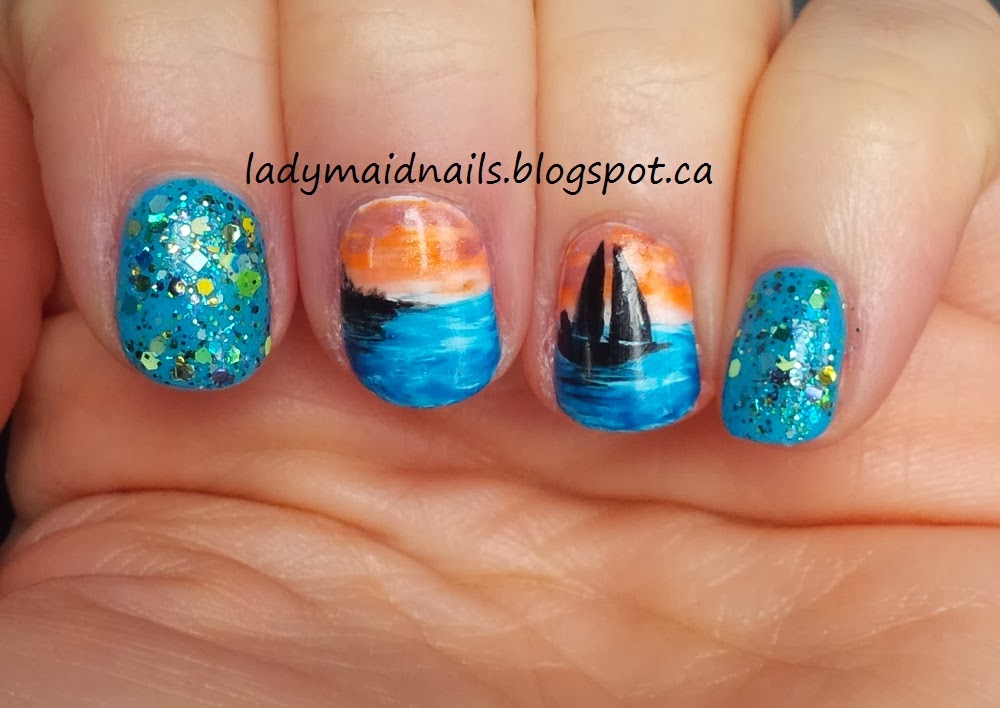 Lady Maid Nails: Laquerlicious Shoreline Cruise with Freehand Sailboat ...