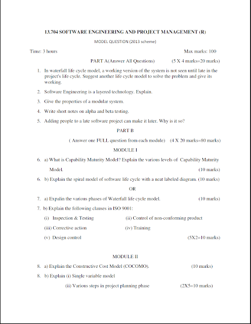 Kerala University BTech Software Engineering And Project Management ( R ...