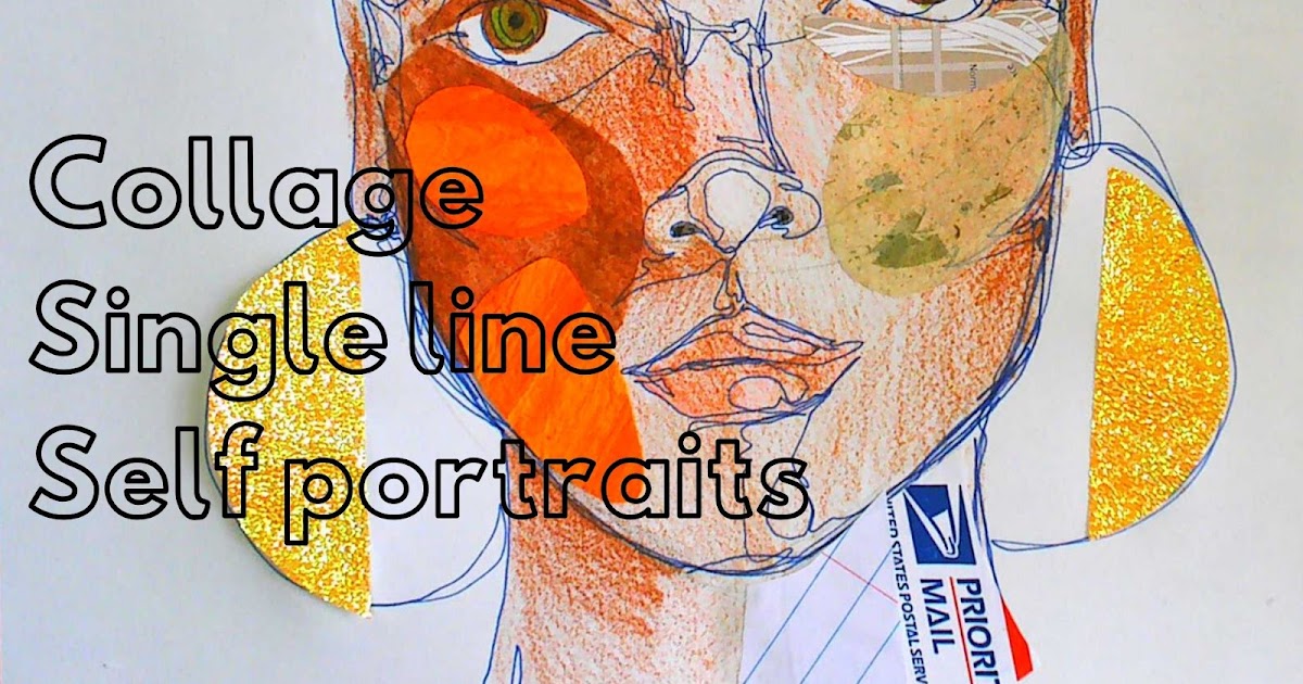 Collage single line self portraits