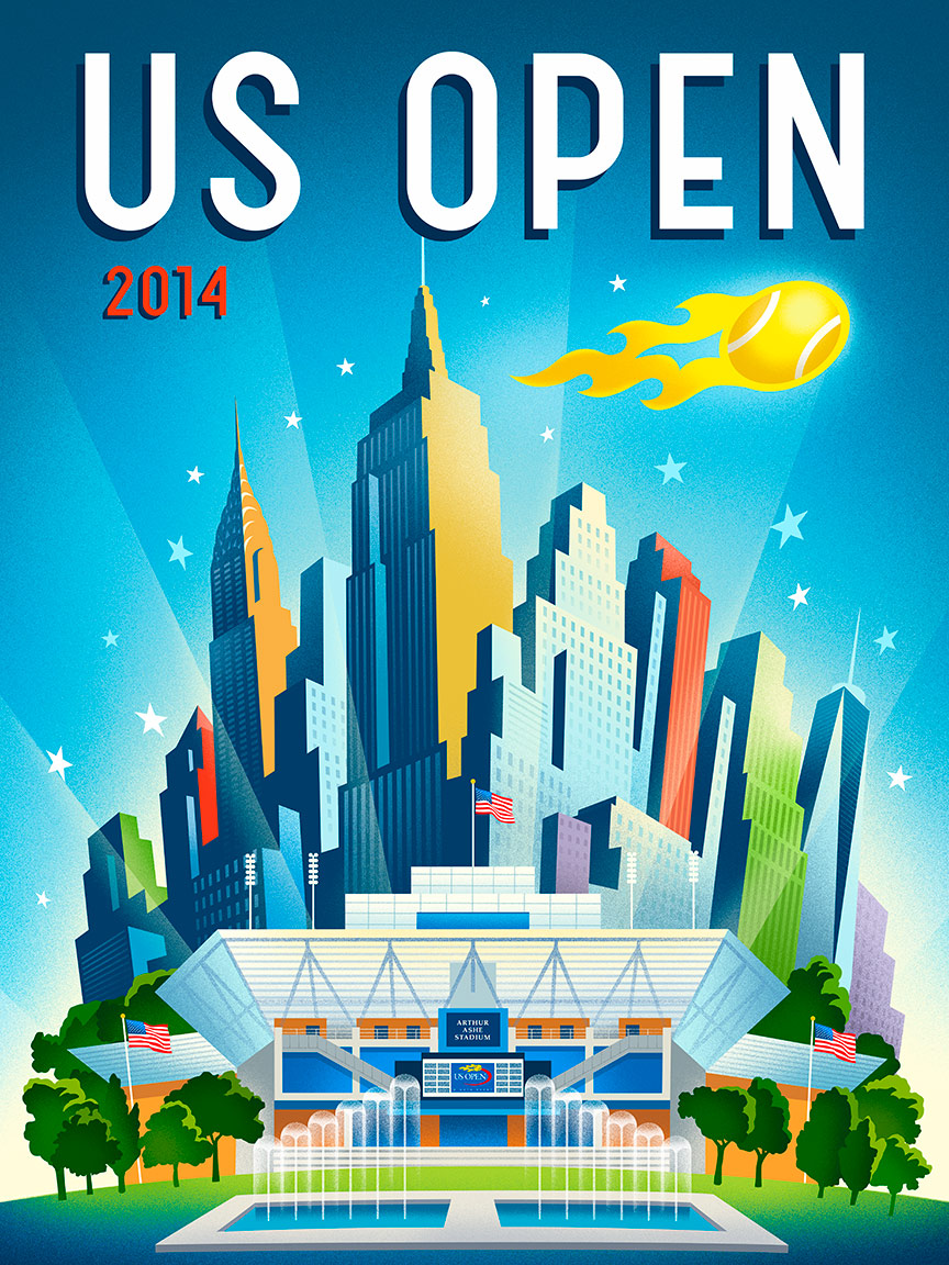 RETRO ILLUSTRATION: US Open Tennis Theme Art