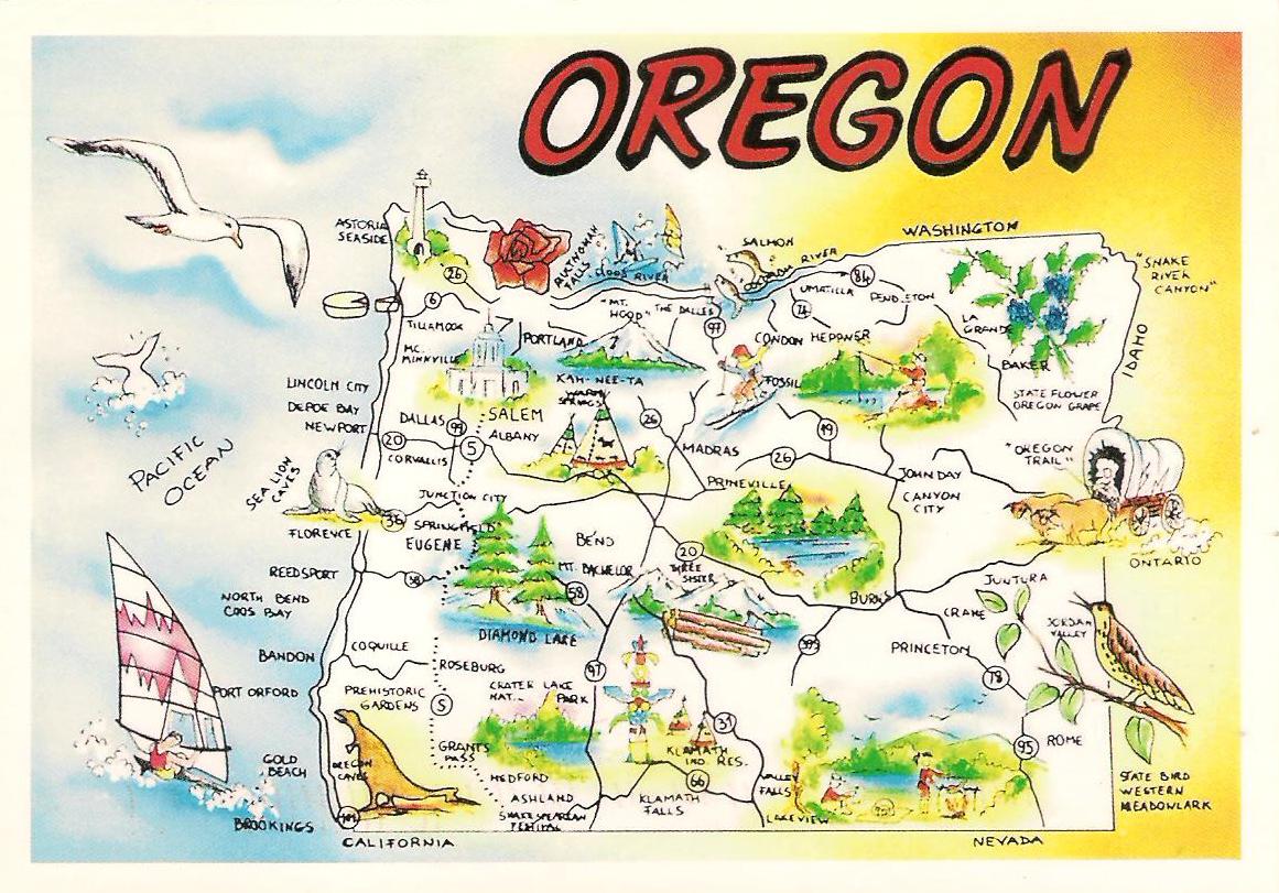 More POSTCARDS & STAMPS: USA - Map - Oregon