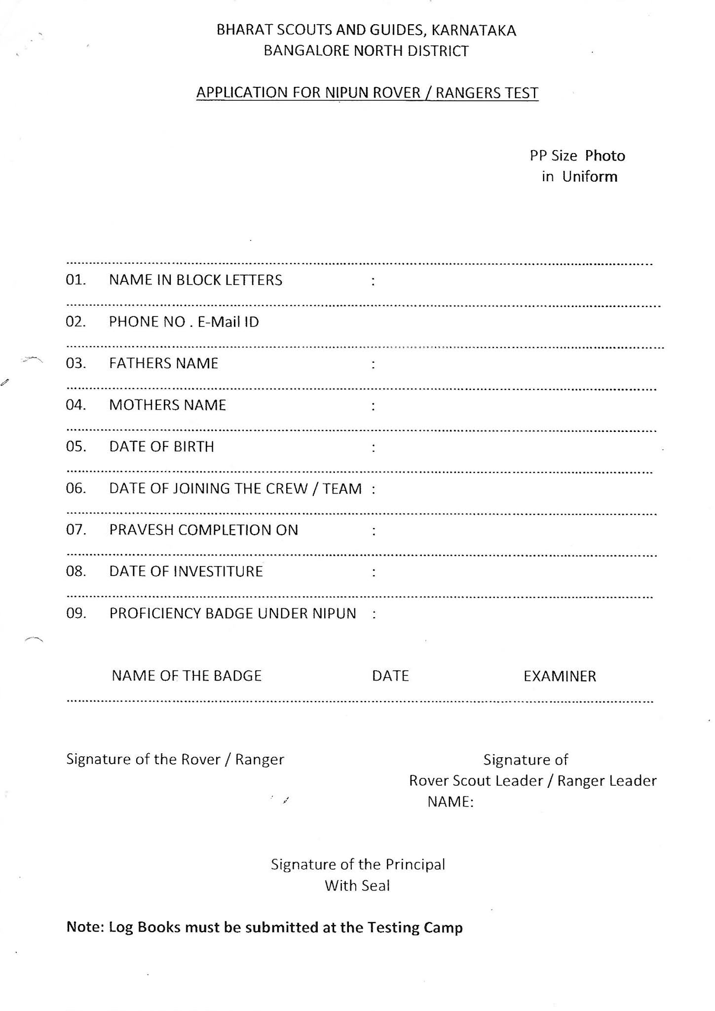 Bharath Scouts&Guides,Blore North District!: APPLICATIONS FOR TESTING ...