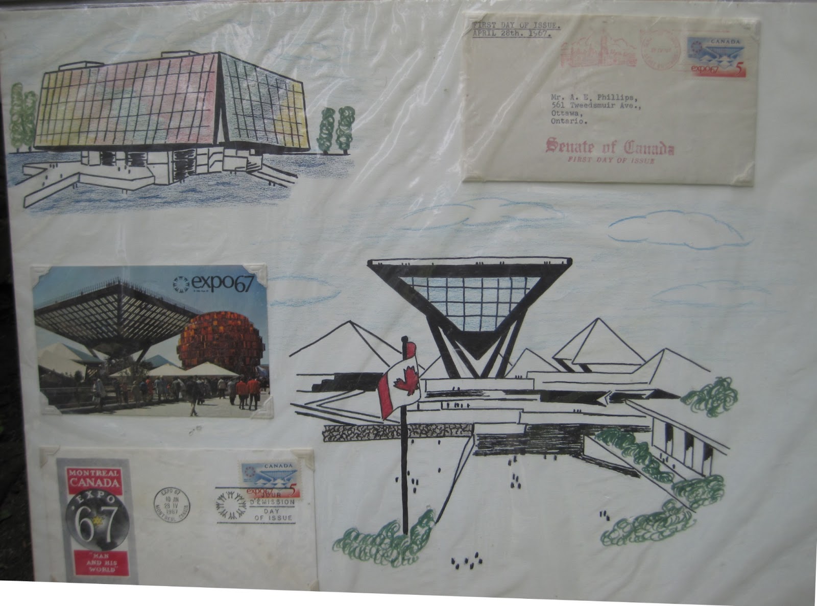 Postal History Corner: Expo 67 Pavilions : Drawings by David Pritchard