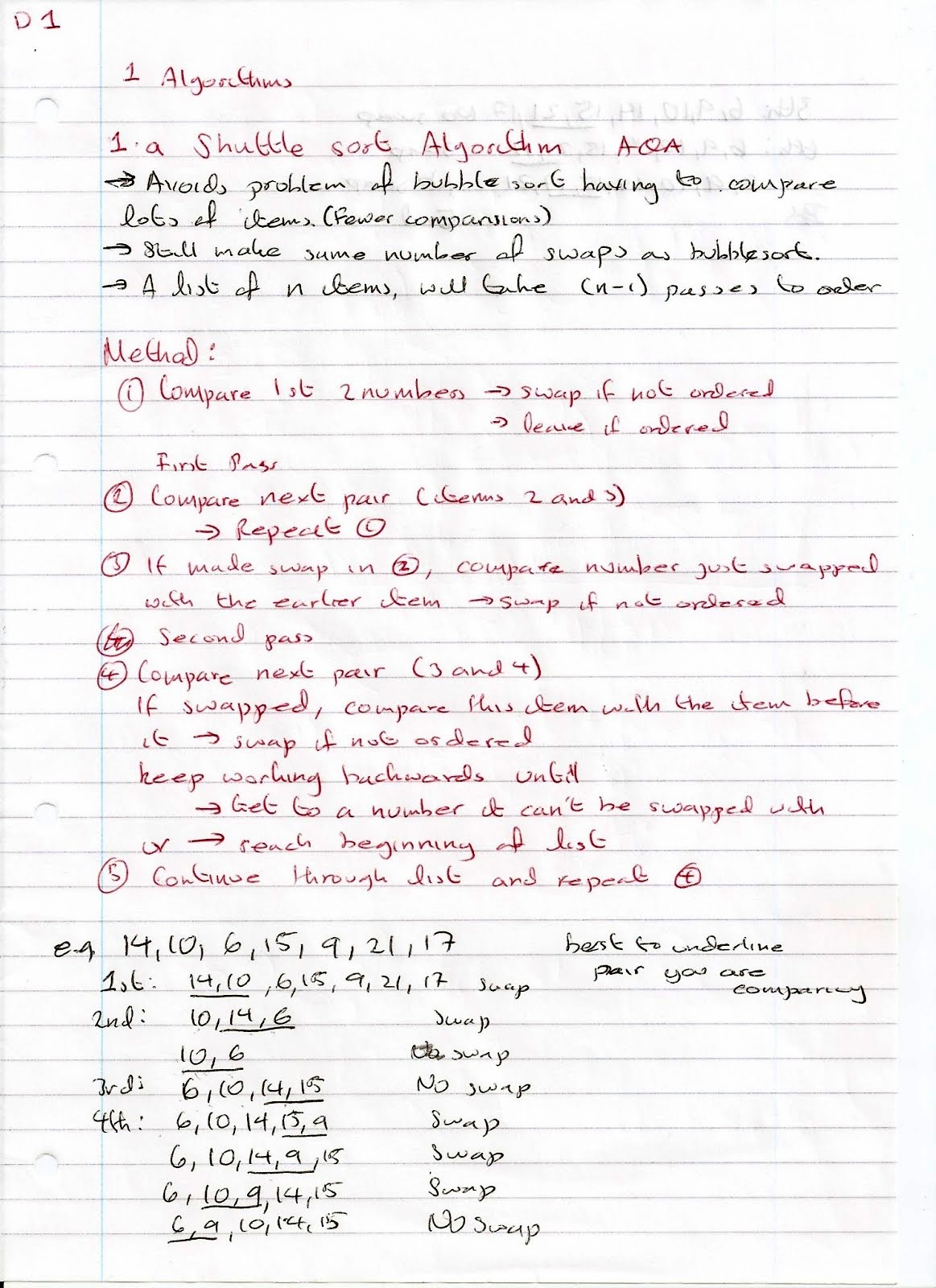 A Level Maths Notes: Decision Sorting Shuttle Sort