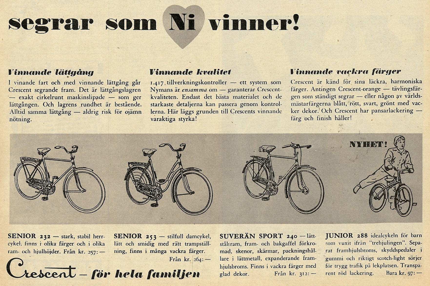 Nostalgorama: Gammal reklam för Crescent cyklar