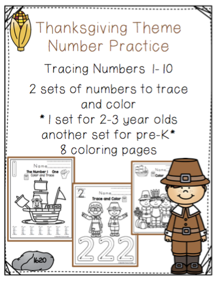 Thanksgiving Theme Number Practice 1-10 "No Prep" ~ Preschool Printables