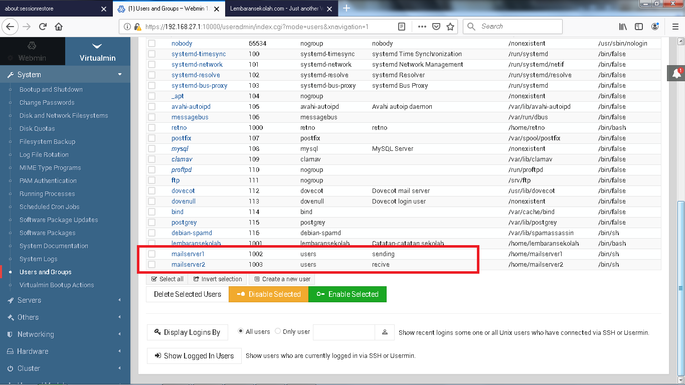catatan sekolah: Konfigurasi Mail Server di Webmin