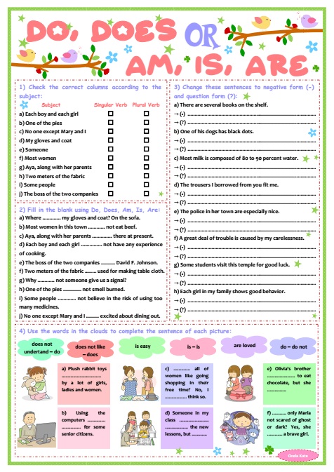Ozela Kate: Worksheet for Children and Beginner - Auxiliary Verbs - Do ...