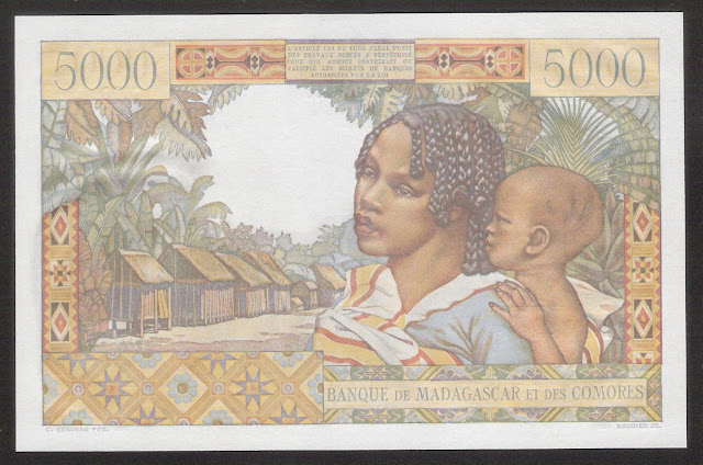 Madagascar Comoros banknotes 5000 Francs banknote 1950 French General ...