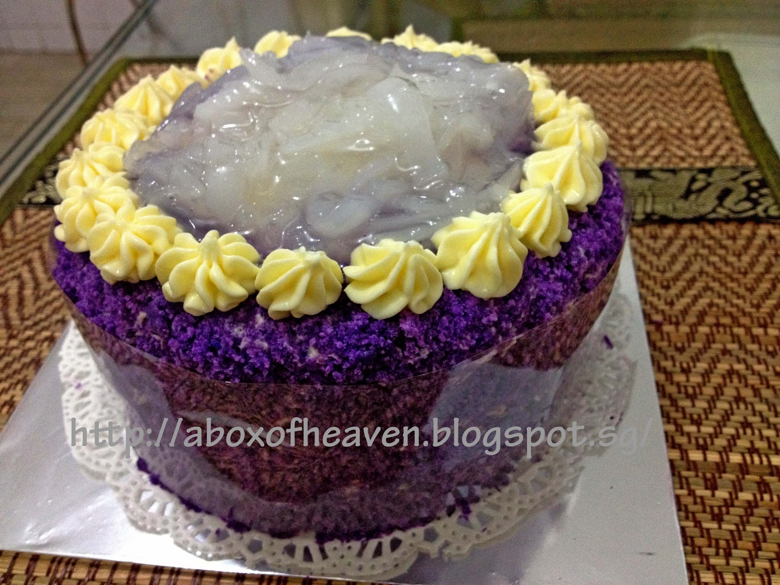 A Box of Heaven: Ube Macapuno Cake (Purple Yam Cake)