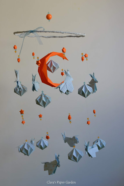 Paper mobile - Moon and blue unicorns