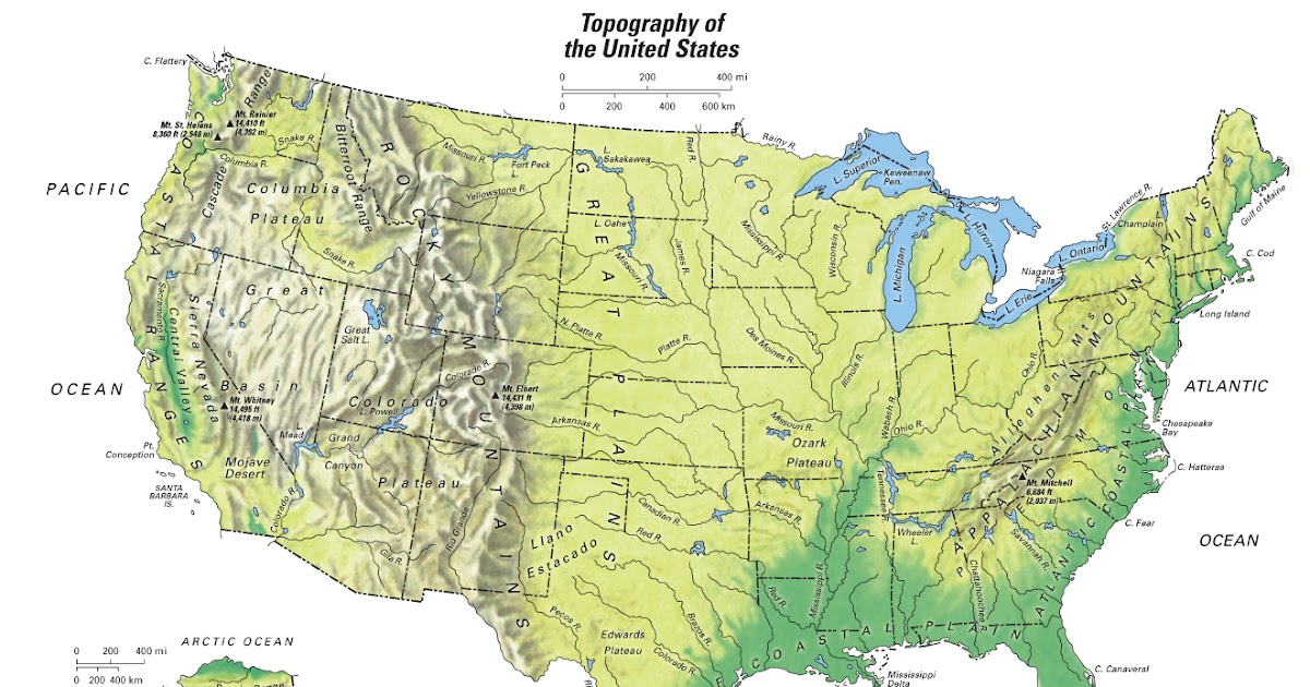 Geography Blog: Topographical map of the United States