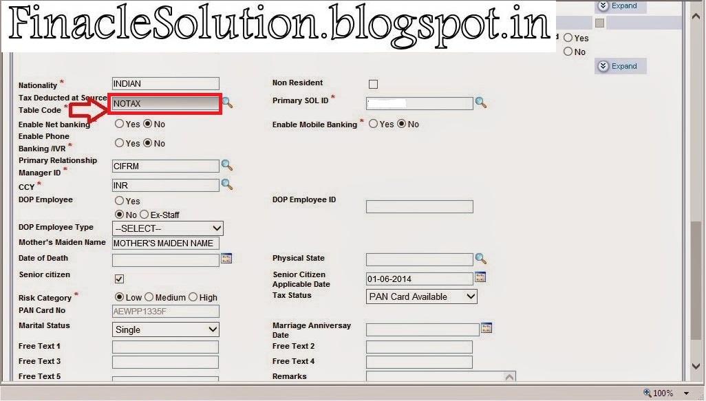 Procedure For Filling Tax Form For SCSS Account in DOP Finacle