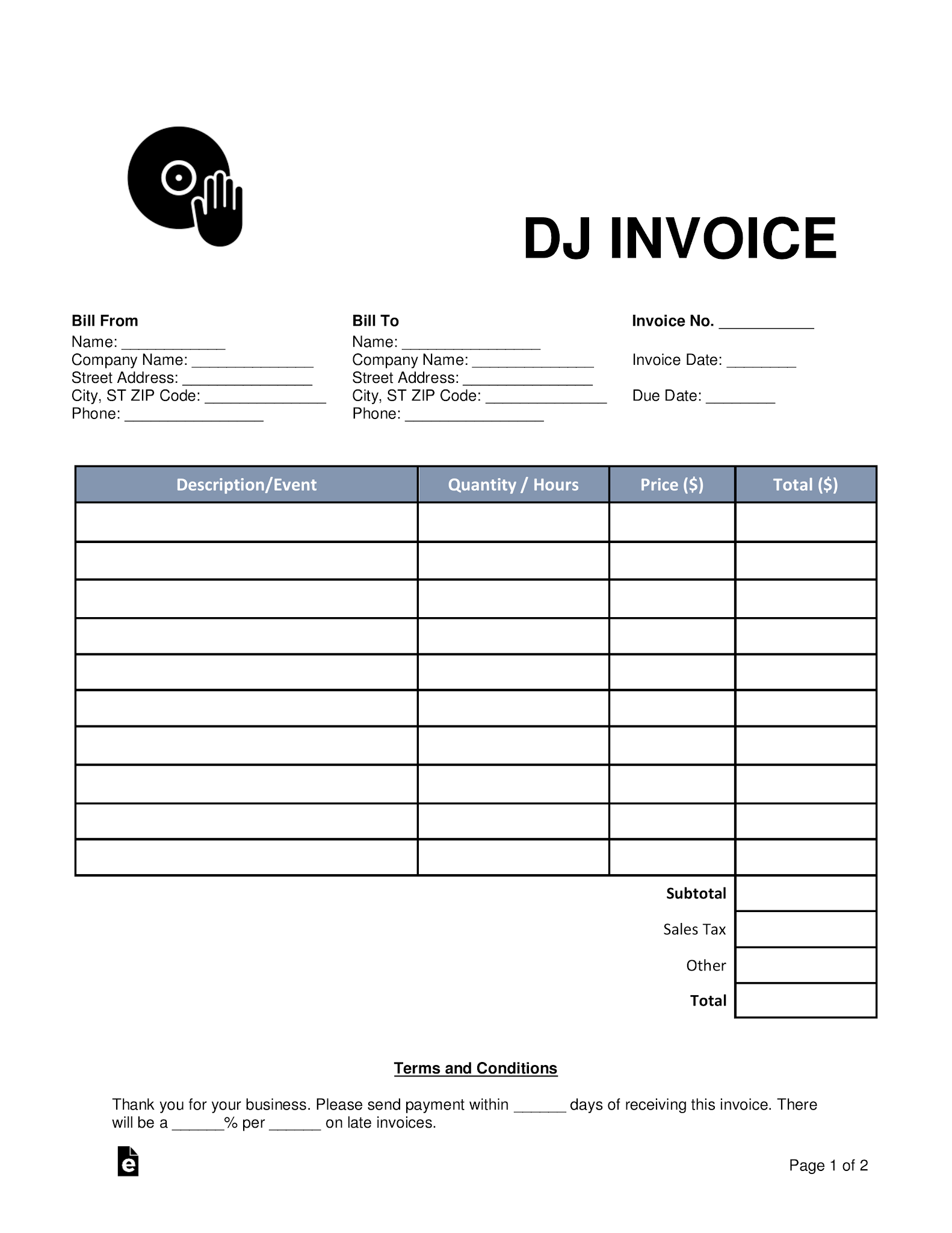 Dj Invoice Sample - Invoice Template