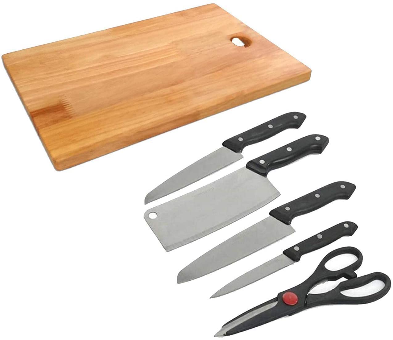 Chopping Board With Knife Set And Scissor 6 Piece Stainless Steel