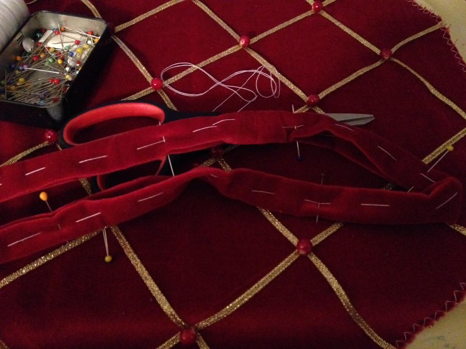 Broider Me 'Bethan: Red Velveteen Caul with Gold Trim