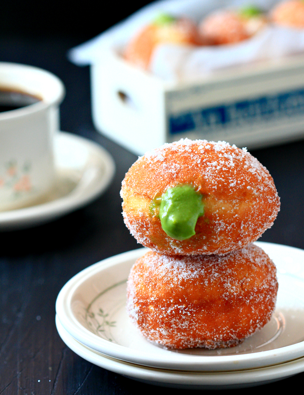 Matcha cream-filled mini doughnuts