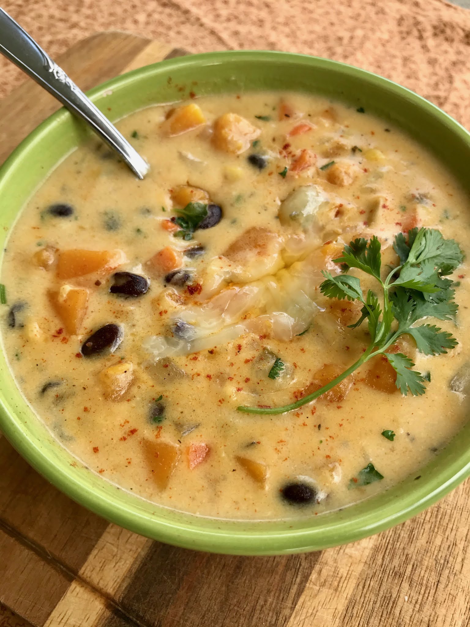 Savory Moments: Cheddar butternut squash and black bean chowder
