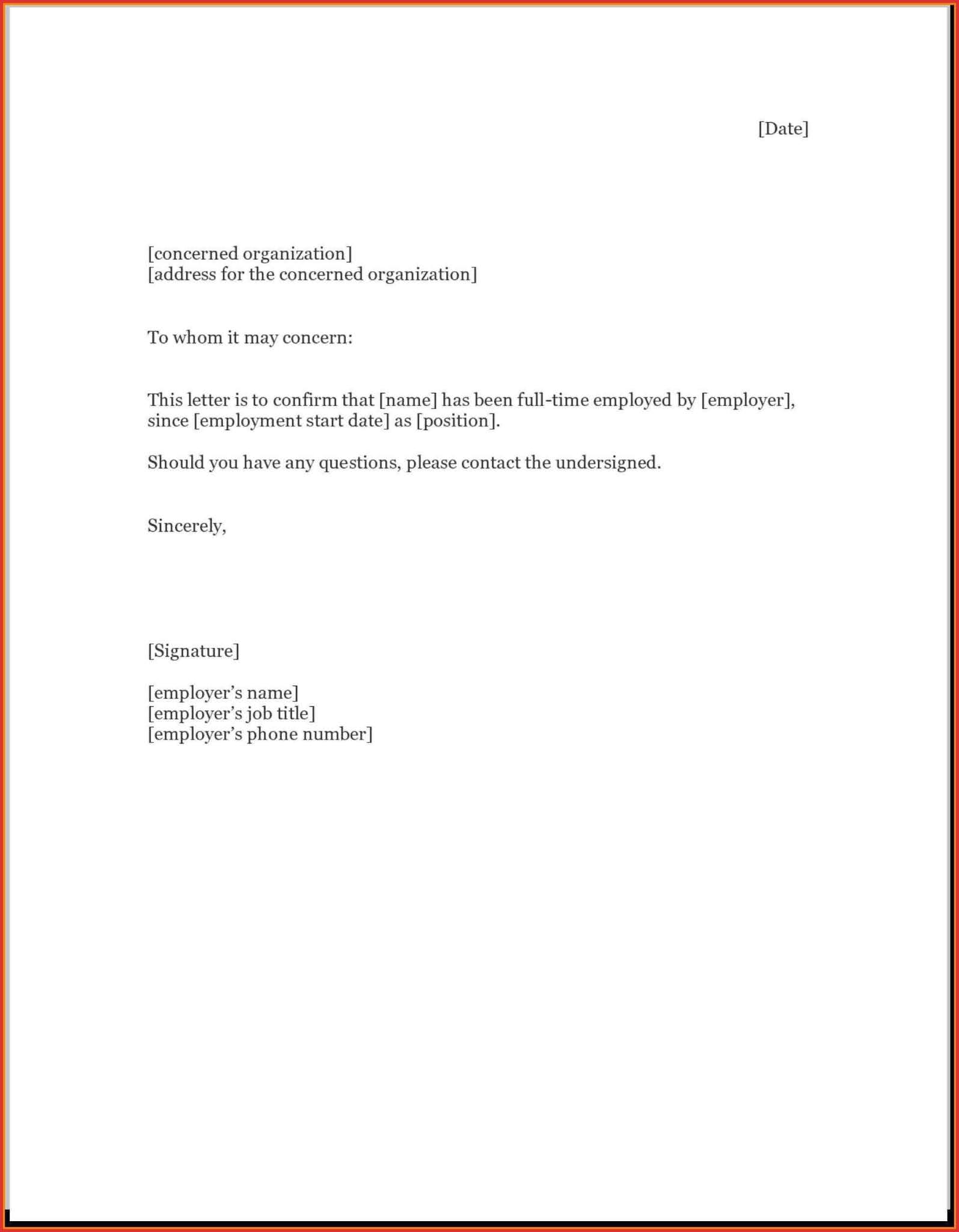 Employment Verification Letter To Whom It May Concern - Formal Letter