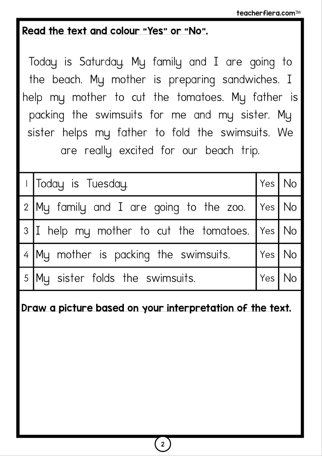 teacherfiera.com: YES OR NO. READ, COLOUR, & DRAW
