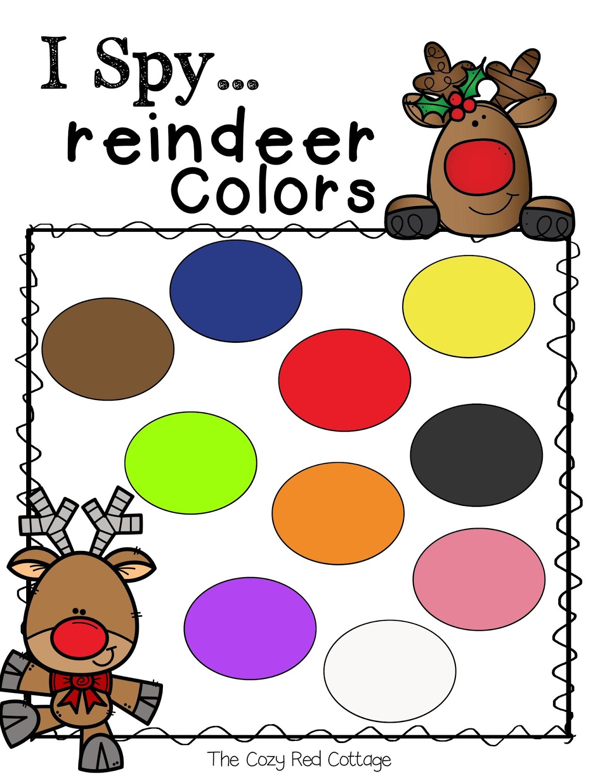 The Cozy Red Cottage: Reindeer Math game and I spy reindeer colors
