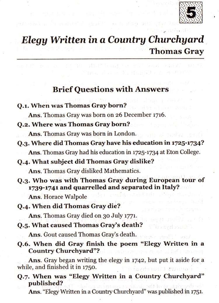 Brief Questions with Answers (Elegy written in a country churchyard ...
