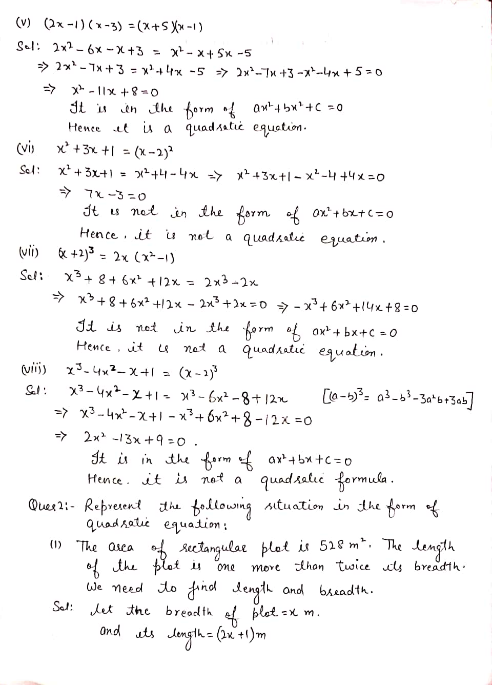 Quadratic Equation Handwritten Notes for 10th Math