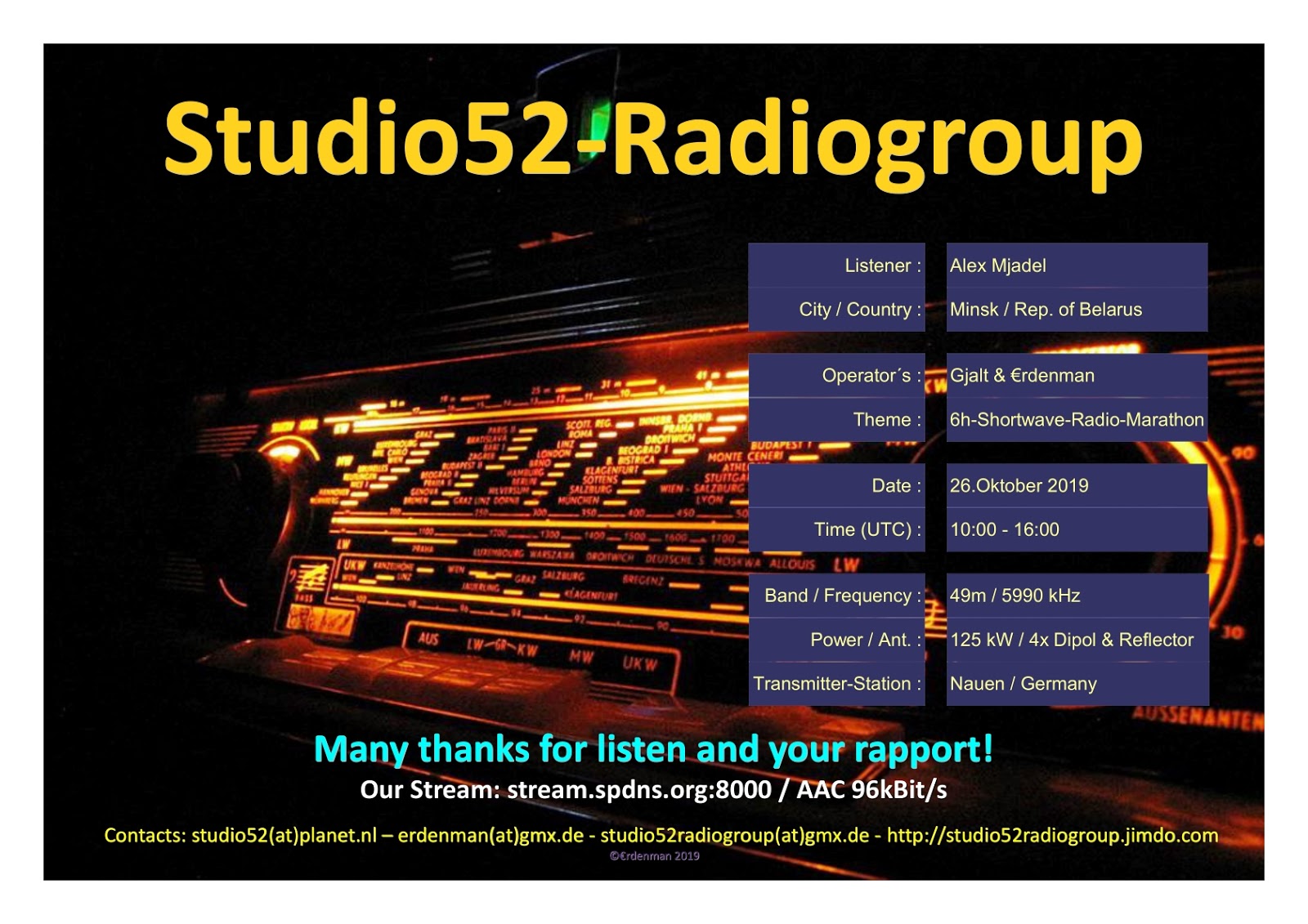 SHORTWAVE BLOG FROM BELARUS: QSL Radio Studio 52