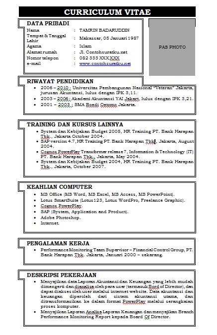 Download Contoh CV Ms Word Berikut, Paling Pas Untuk Melamar Pekerjaan di Bank - IDNOffice