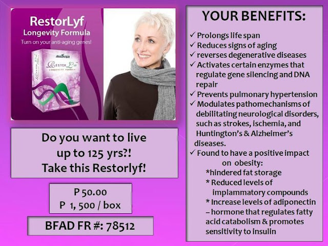HEALTH SUPPLEMENTS AND BEAUTY PRODUCTS: RESTOR LYF-LONGEVITY FORMULA