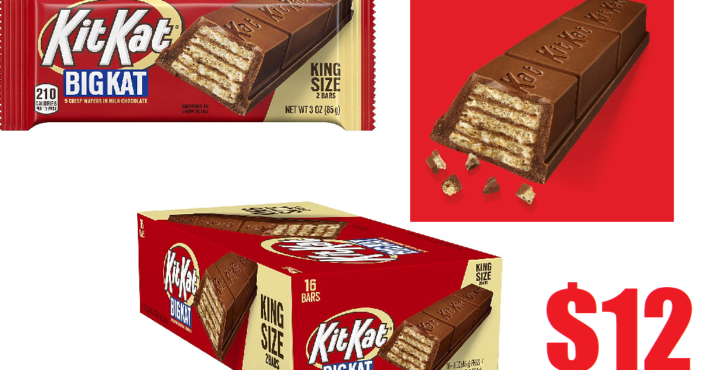 16 Packs of King Size Kit Kat Candy Bar, Milk Chocolate Covered Crisp ...
