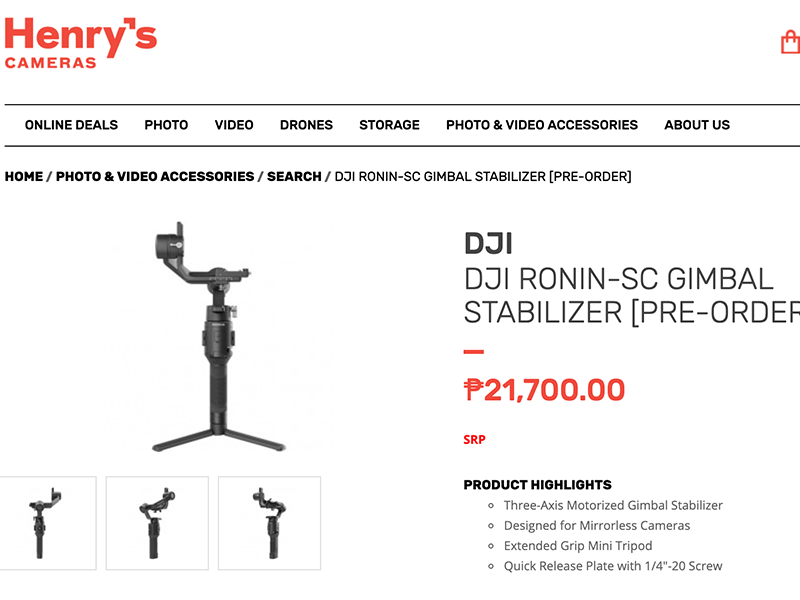 DJI Ronin-SC compact three-axis gimbal priced in the Philippines!